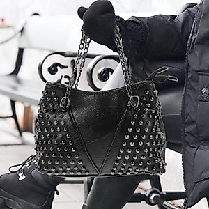 Studded Shoulder Bag for Women Leather Punk Rivet Crossbody Bag Handbag with Chain Wallet Purse for Girls
