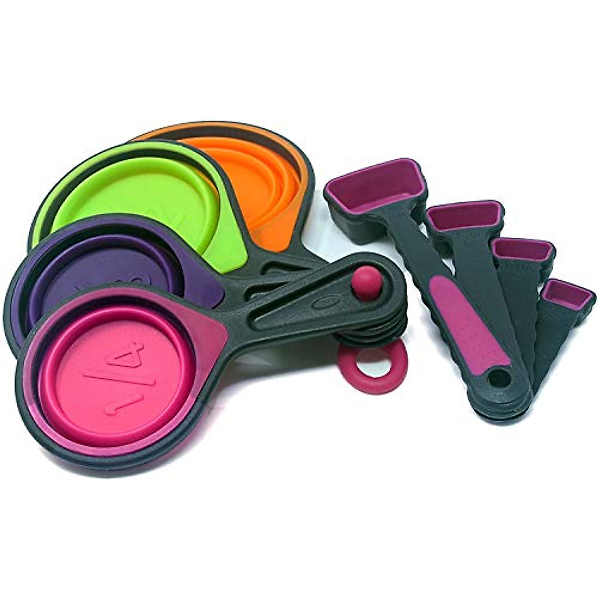 Collapsible Measuring Cups and Measuring Spoons | Portable Food Grade Silicone Measurement Cup Set for Liquid & Dry Food | Baking & Cooking | Kitchen Utensils | Dog Food & Camping & Kids Measuring Cup