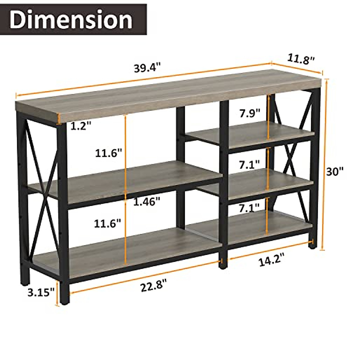 LGHM Console Tables for Entryway, Sofa Console Table Narrow with 5-Tier Storage Shelves for Living Room, Couch Hallway Table for Hall, Entry, Gray Wash
