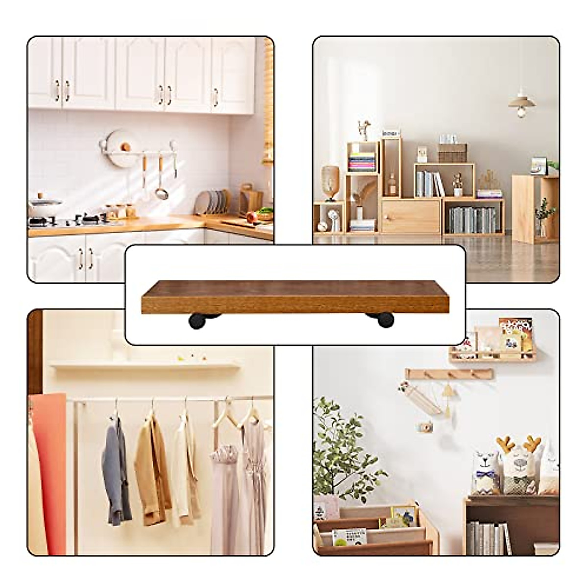 Pipe Shelf Brackets 9 inch, Industrial Floating Shelving Bracket 10 Pack, Wall Mounted DIY Hanging Rustic Pipe Brackets for Floating Shelves, Black, HOME MASTER HARDWARE