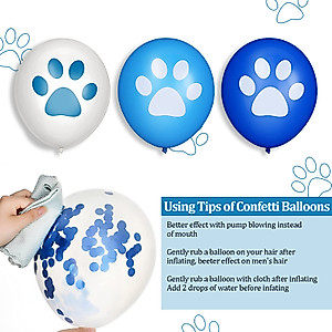 35 Pieces Paw Print Balloons Set 12 Inches Blue White Latex Confetti Balloons with 2 Pieces Ribbons for Birthday Wedding Baby Shower Celebration Graduation Party Balloons (Blue Series)