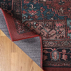 BNM Southwestern Medallion Border Area Rug with Cotton Backing, Washable, Perfect for Bedroom, Kitchen, Playrooms, Dining Room, and Entryway, Pet and Kid Friendly, Floor Covering, 5' x 7', Red