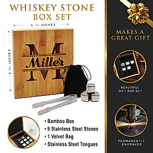 Personalized Whiskey Stone Gift Set - Custom Engraved Drink Stones Box