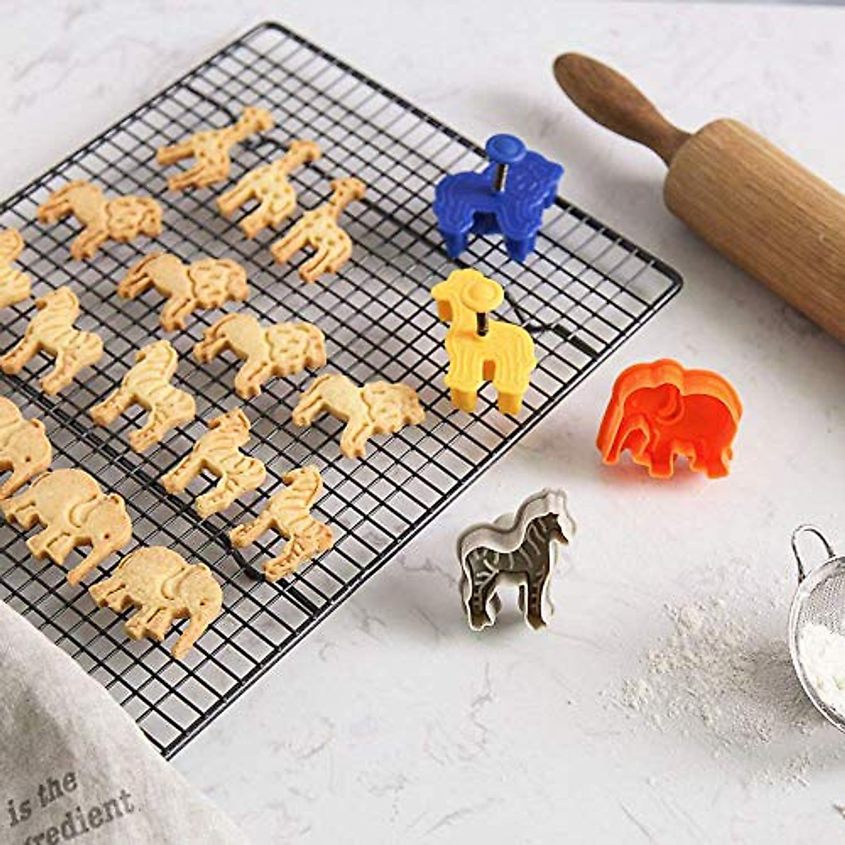 9Pcs/Set Jungle Safari Animal Cake Fondant Mold with Tropical Leaf Cookie Cutter, Hawaiian Palm Leaves Sugar Craft Cutters for Jungle Animals Brithday Party Baby Shower Cake Cupcake Decorations Tools
