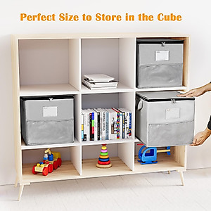 Toy Storage Basket and Play Mat-13"x13"x13" Toy Organizers Cube with Extra Mesh Pocket Storage & Label Holder, Toy Storage Bins Kids for Building Bricks/Blocks, Toy Box Playroom for Boys Girls (Grey)
