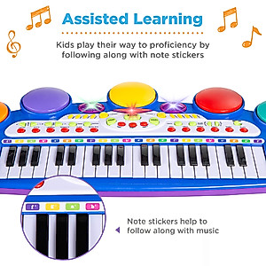 Best Choice Products 37-Key Kids Electronic Musical Instrument Piano Learning Toy Keyboard w/Multiple Sounds, Lights, Microphone, Stool - Blue
