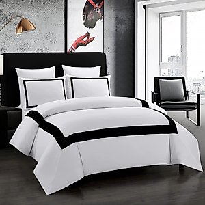 OSVINO Hotel Duvet Cover Set King Size 3Pcs Microfiber Black Line Pattern Bedding Collection Ultra Soft Breathable Duvet Cover with Pillowcases