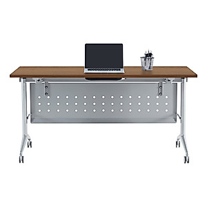 WorkPro® AnyPlace Flip-Top Nesting Training Table With Modesty Panel, 60"W x 29-1/2"H x 24"D, Walnut/Silver