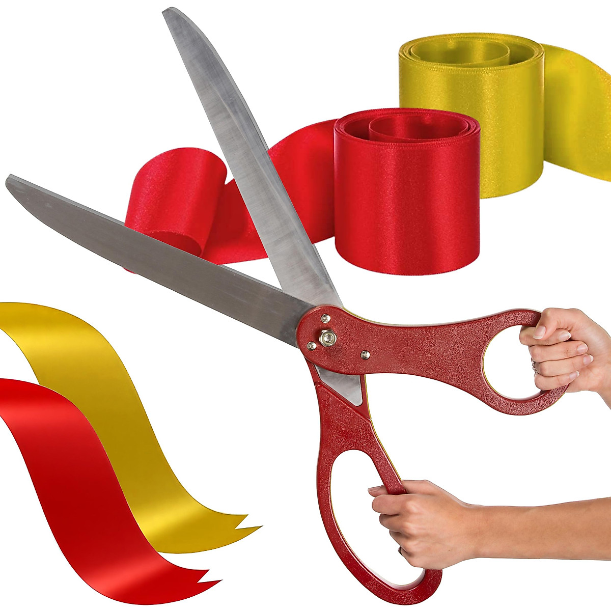YARRD Grand Opening Ceremony Kit – 25" Giant Red Scissors with Red and Gold Satin Ribbons Grand Opening Ribbon Cutting Ceremony Kit for Special Events Inaugurations and Ceremonies