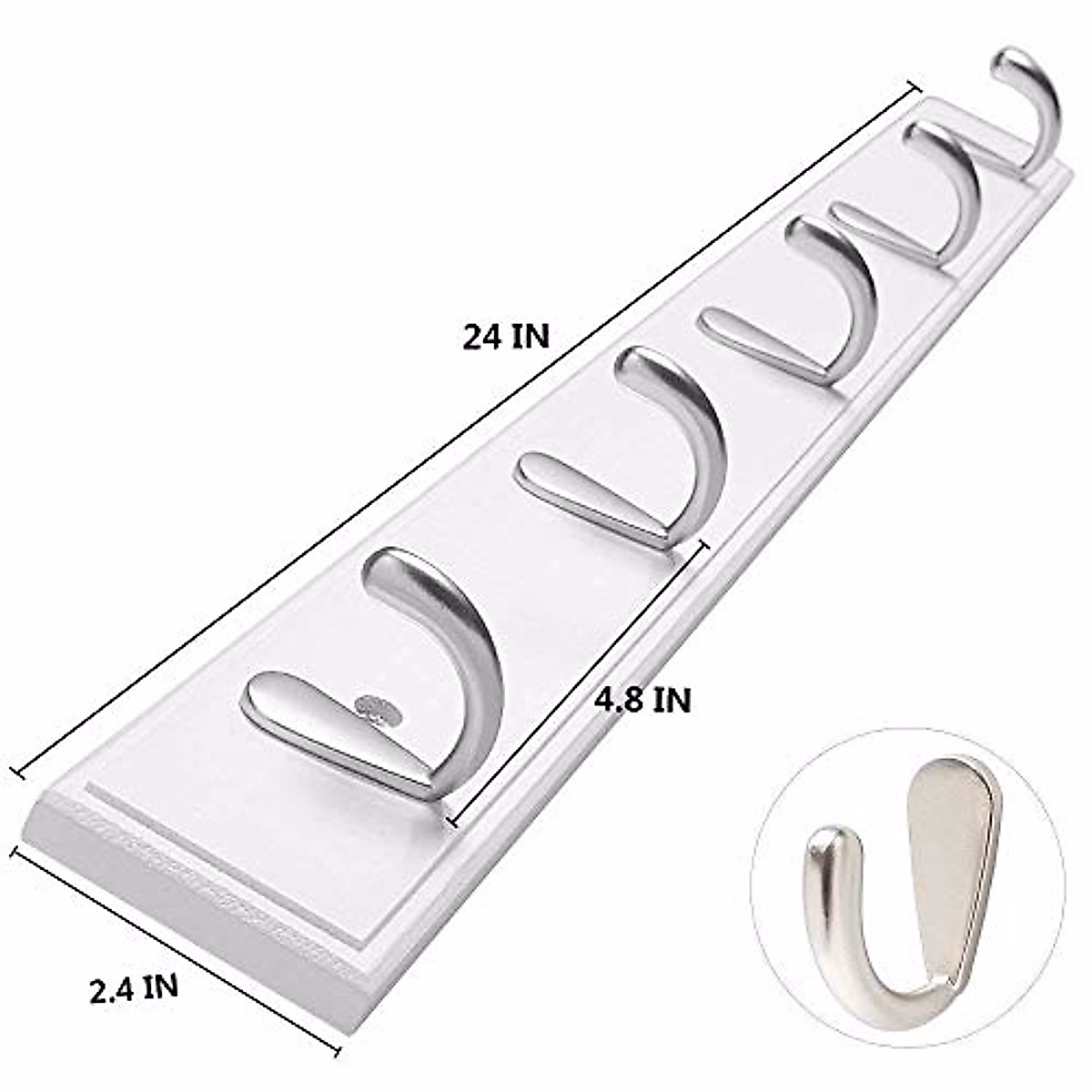 HisweetH Wall-Mounted Heavy Duty Coat Hooks, 100% Natural Bamboo Coat Rack, Towel Bag Key Holder Hanger Hook Rack for Entryway Bedroom Bathroom (White, 5 Hooks)