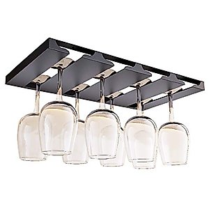 SIMVE Wine Glass Holder Under Shelf or Cabinet, Stainless Steel 16.5 Inch Stemware Rack, Glassware Drying Hanger, Metal Hanging Organizer for Bar Restaurant, Matte Black, 4 Row