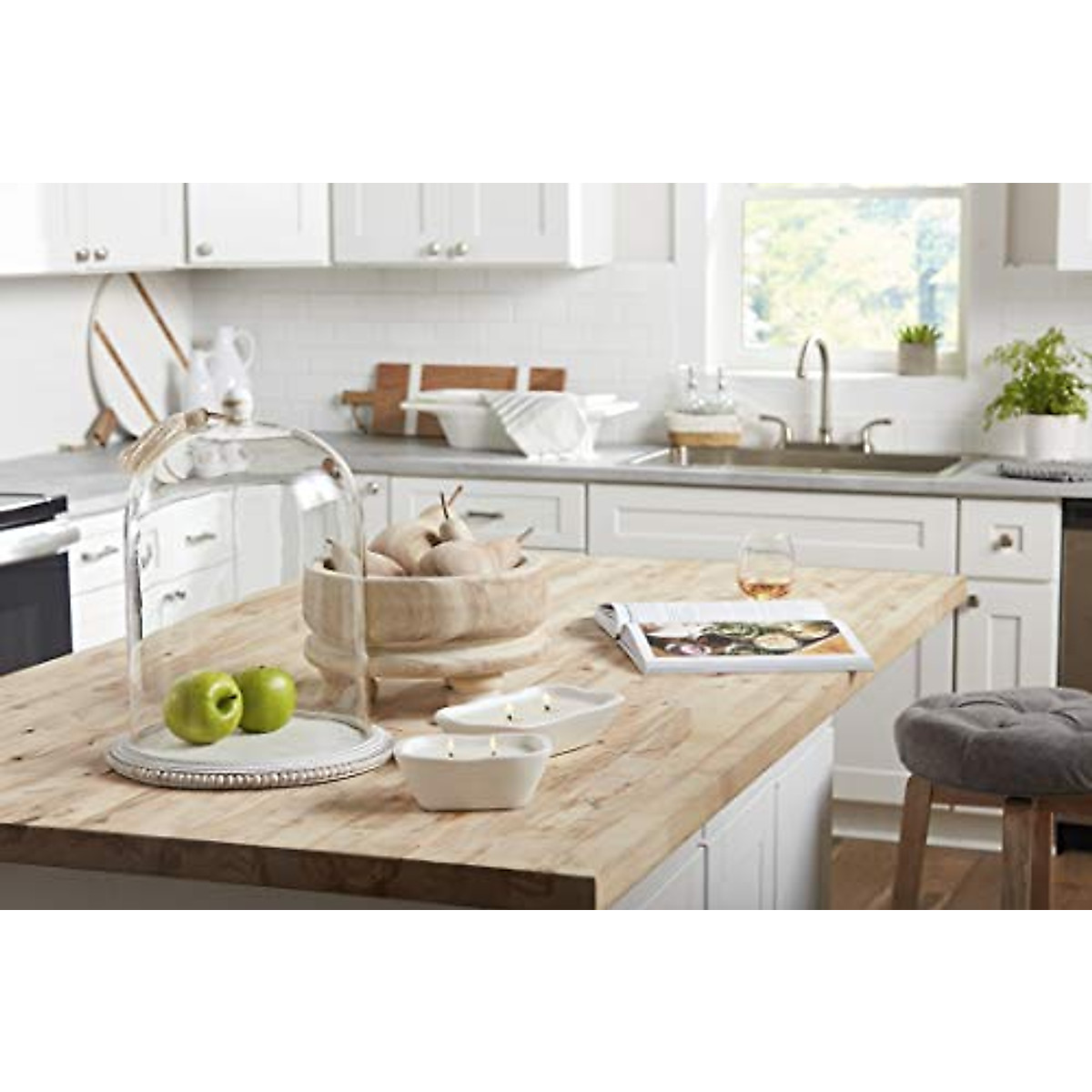 Mud Pie Large Round White/Natural Brown Wood Serving Paddle Board 25 1/5" x 20"