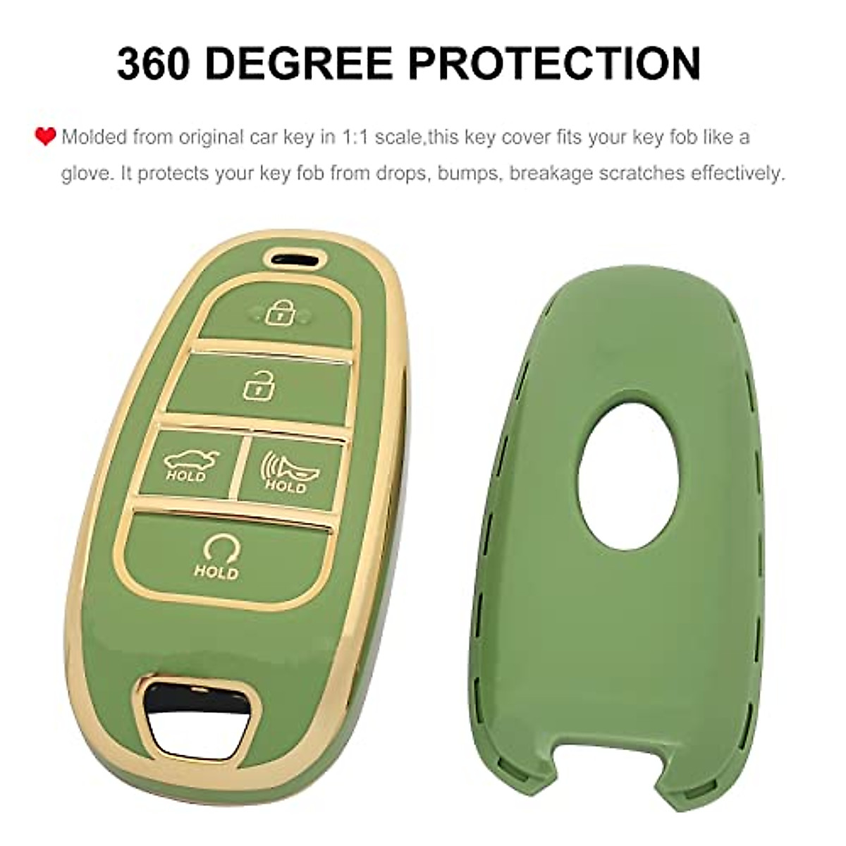 Key Fob Cover for Hyundai with Keychain Soft TPU Car Key Case Cover Compatible with Hyundai Sonata Santa fe Tucson (Green)