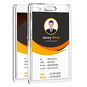 KTRIO 2 Pack Heavy Duty Badge Holder, Clear Acrylic ID Card Holder with Easy Access Thumb Hole, Hard Plastic ID Badge Holder for Student, Nurse and Office - Vertical