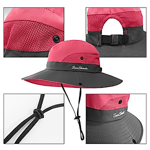 3 Pieces Womens Ponytail Wide Brim Sun Hat Packable UV Protection Beach Cap for Fishing & Hiking (Purple＆Watermelon Red＆Sky Blue)