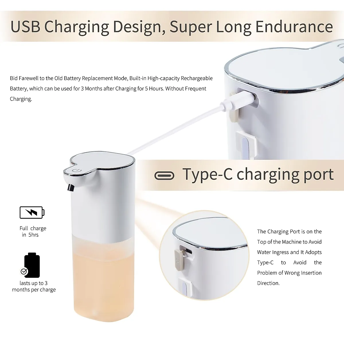 Vuswikoti Automatic Foaming Soap Dispenser, Rechargeable, Touchless Foam Soap Dispenser, Hand & Dish Soap Dispenser with Motion Sensor for Bathroom, Kitchen