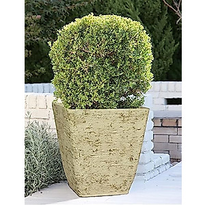 The HC Companies 16 Inch Tall Tahoe Square Planter - Premium Decorative Planter Made from Crushed Stone Resin for Indoor Outdoor Use, Slate