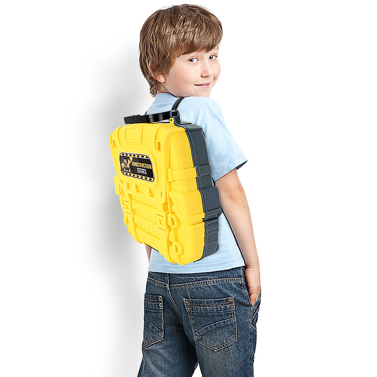 Siairo Construction Race Car Toy for Kids - Construction Race Truck with Crane, Helicopter, Bulldozer, Excavator Toy Backpack for 3 4 5 Year Old Boys & Toddlers