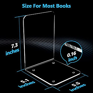 (Bundle of 2 Sets) MaxGear Book Ends Clear Acrylic Bookends for Shelves, Non-Skid Bookend, Heavy Duty Book End, Book Holder Stopper for Books/Movies/CDs/Video Games, 7.3 x 5.5 x 5.1 in, (2 Pairs)