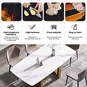 LKTART 70.87" Modern Artificial Marble Dinning Table Sintered Stone Table Top Metal Golden Hollow Leg Suitable for 6-8 People Dinning Room Kichen (no Chair)