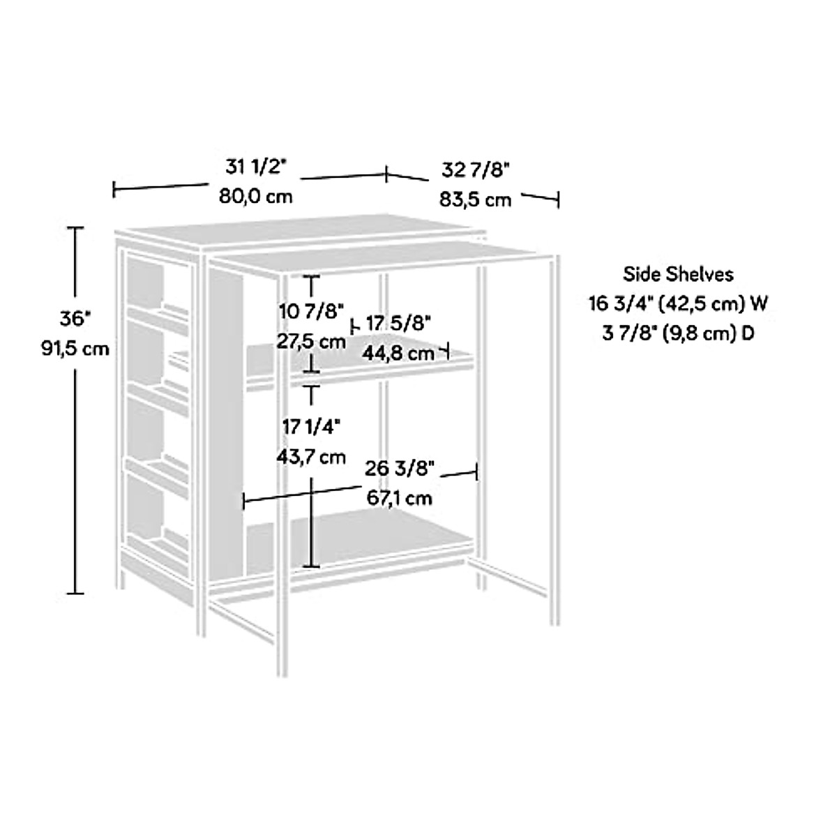 Sauder Miscellaneous Storage Kitchen Island, L: 31.50" x W: 32.88" x H: 36.00", White Finish