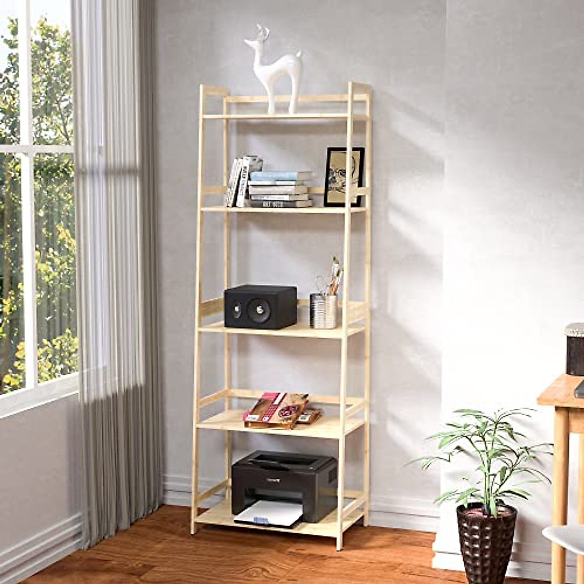 WTZ Bookshelf Book Shelf, Bookcase Storage Shelves Book case, Ladder Shelf for Bedroom, Living Room, Office MC-508(Natural)