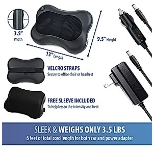 Zyllion Shiatsu Back and Neck Massager - 3D Kneading Deep Tissue Massage Pillow with Heat for Muscle Pain Relief, Chairs and Cars (Wired Connection; NOT Cordless) - Black (ZMA-13-BK)