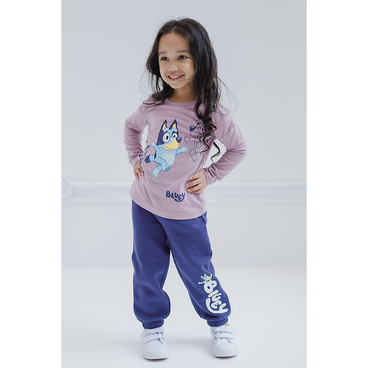 Bluey Little Girls Zip Up T-Shirt and Jogger Fleece Pants 3 Piece Blue/Gray 7-8