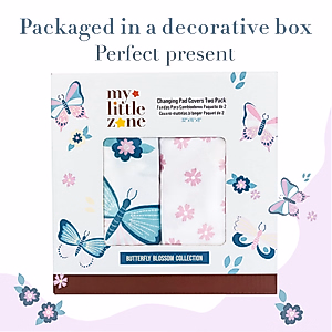 My Little Zone 100% Cotton Changing Pad Cover for Baby Girls, Floral - Breathable Bassinet, Mini Crib Mattress Fitted Sheets - Butterfly Blossom, 32"x16" with 8" Deep Pocket, White-Light Pink, 2 Pack