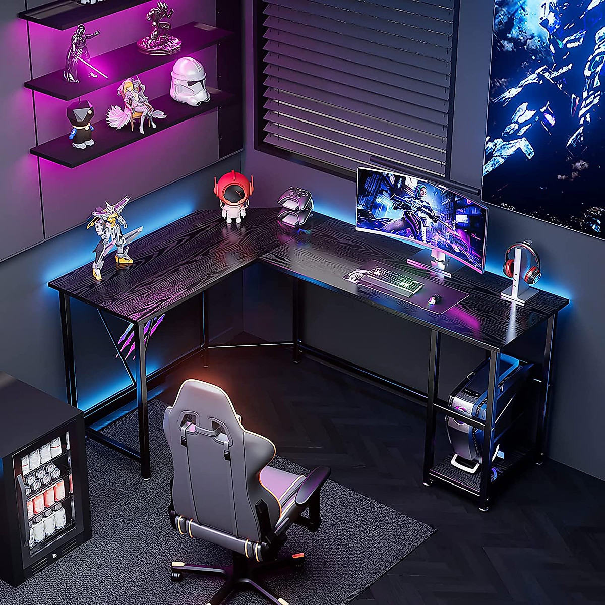 GreenForest L Shaped Gaming Desk with Storage Shelves, 66 inch Corner Computer Home Office Writing Desk,Modern Large PC Workstation Space Saving, Easy Assembly,Black