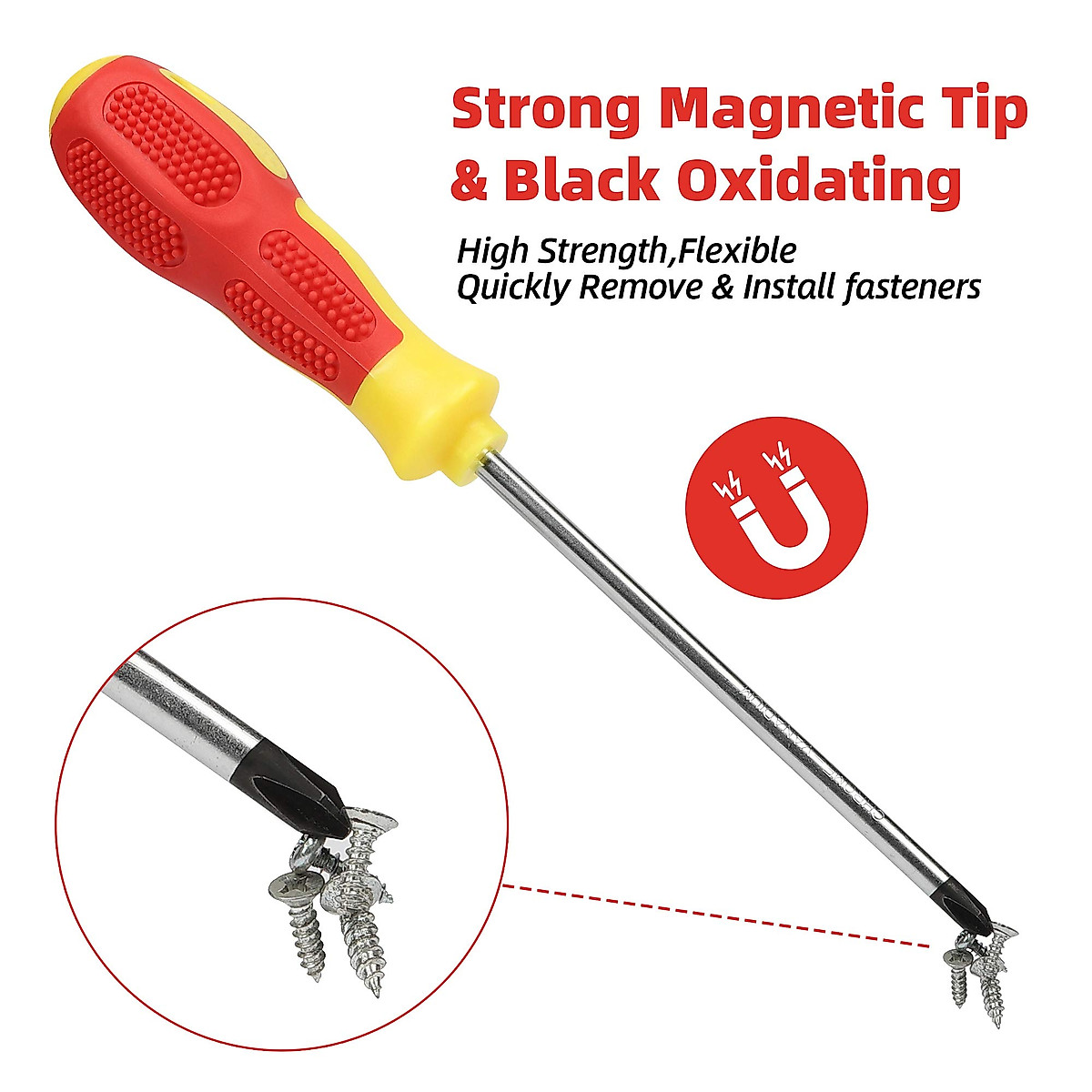 VHEONET Magnetic Screwdriver Sets 10 PCS,Craftsman Screwdriver Set with Bag,Flat Head Phillips Screwdriver, Non-Slip Cushion Grip for Repair Home Improvement,Red & Yellow