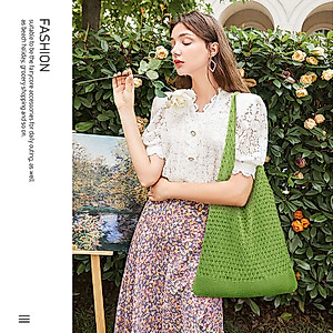 hatisan Crochet Bags for Women - Summer Beach Tote, Aesthetic Hippie Knit Bag (Green)