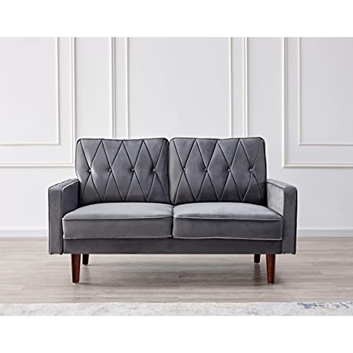 US Pride Furniture Furniture Velvet Loveseat, Button Tufted and Soft Fabric Upholstered Mid Century Modern Couch for Living Room, Bedroom or Home Office, 57.5'' Wide 2 Seater Sofa, Grey