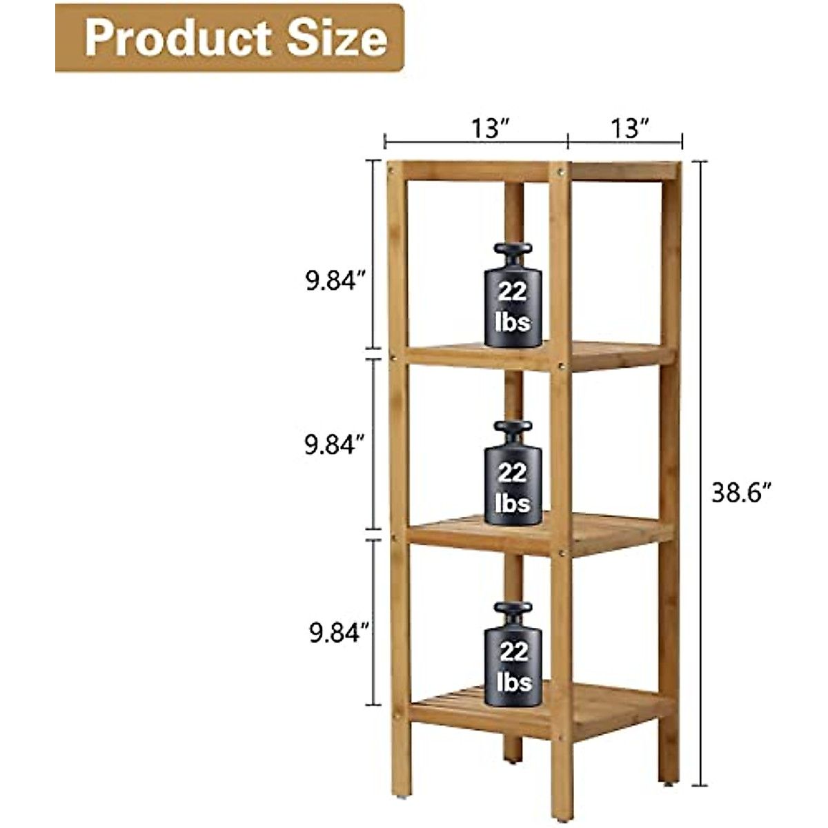 buenotoys 100% Bamboo Bathroom Shelf Corner Shelf Narrow Shelving Unit - Storage Rack Organizer, Plant Stand for Bathroom Kitchen Living Room (4-Tier)