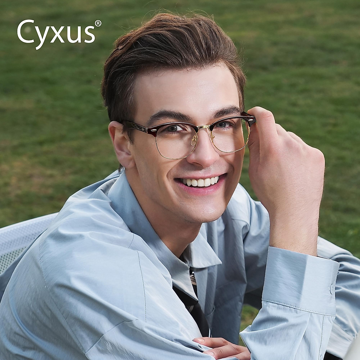 Cyxus Blue Light Glasses Men Retro Semi Rimless Clear Blue Light Glasses for Computer Eye Strain Gaming Glasses Anti Harmful Blue Light for Men Women