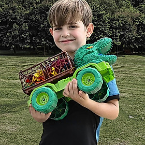 TEMI 25 in 1 Tyrannosaurus Rex Dinosaur Carrier Truck Set, Toddler Dinosaur Transport Car Toys for Kids 3-5 with Play Mat, 18 Dino Figures, Eggs, Capture Dinosaurs Playset for 3 4 5 6 7+ Year Old