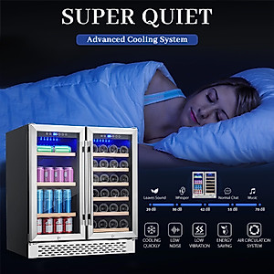 Garvee Wine Fridge, Wine Cooler Dual Zone, Wine and Beverage Refrigerator 28 Bottles and 80 Cans with Glass Door, Adjustable Shelves, Digital Temperature Control, Freestanding/Built-in