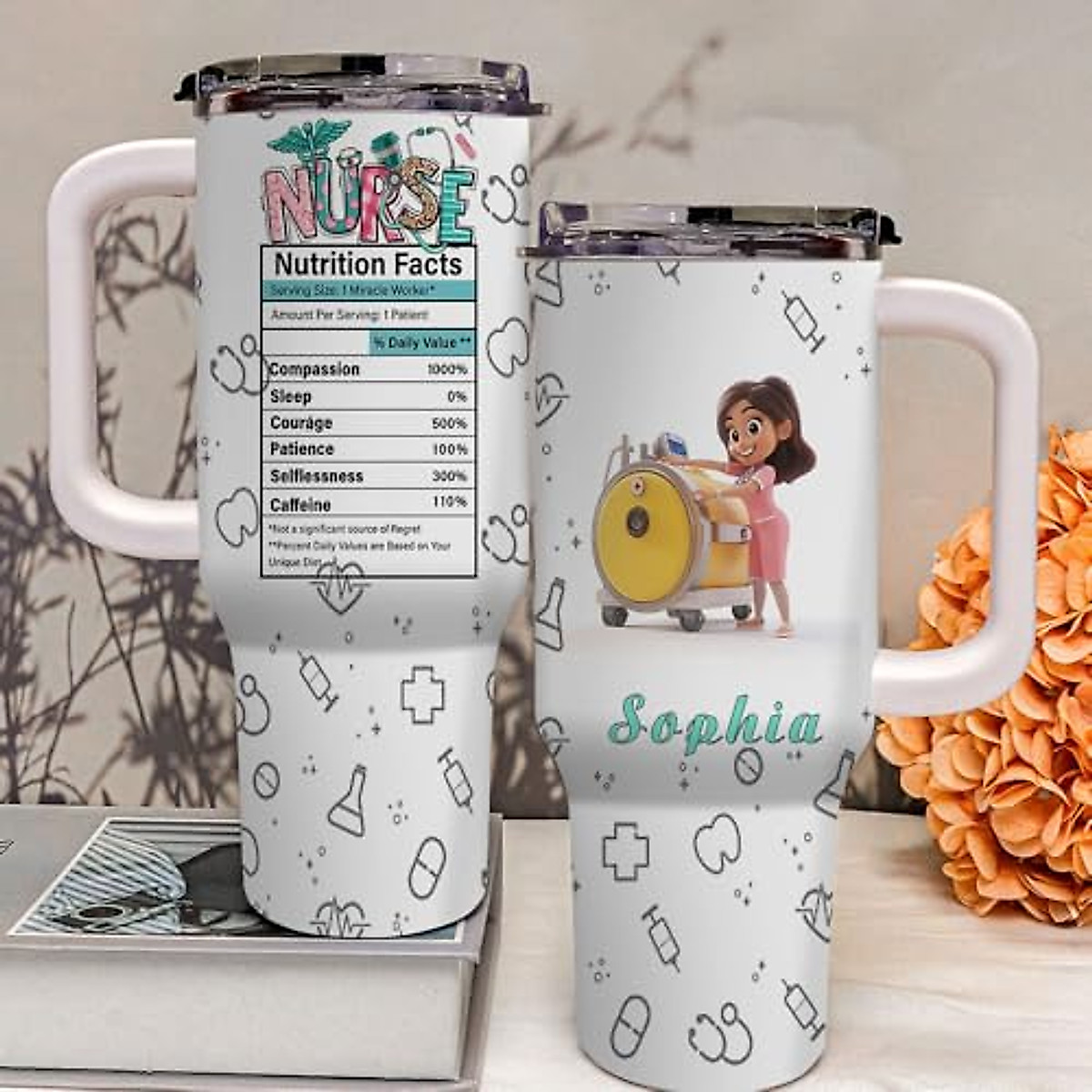 Personalized Nurse Tumbler 40oz -hyperbaric medicine-Custom Name Insulated Travel Mug with Handle & Straw, Gift for Nurses, Medical Workers, Appreciation, Mother's Day ilbGDi