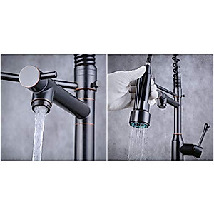 Kitchen Faucets with Pull Down Sprayer - Beelee Oil Rubbed Bronze Kitchen Faucet with Deck Plate, Single Handle Commercial Faucets for Camper Farmhouse RV Kitchen Sink, Grifos De Cocina