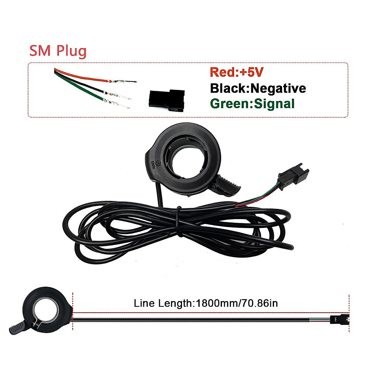 SCHUCK Ebike 130X 3 Pin SM Connector 22.2 mm Handlebar Tube Black Thumb Throttle 12V-72V Common to Left and Right Handlebar Control Speed for Electric Bicycle Accessories/Parts