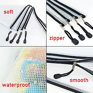 AUSTARK 10 Pcs Zipper File Bags, Waterproof Plastic Mesh Pouch for Office School, Board Game Storage Bags (B6 Size 7.6''x5.3'', White and Black)