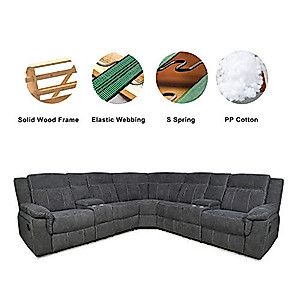 Manual Reclining Sectional Sofa Set Premium Fabric Recliner Corner Sectional Couch with Console & Cup Holders for Living Room…