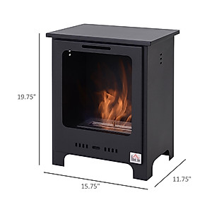 HOMCOM 19.75" Ethanol Fireplace, Freestanding Alcohol Fireplace Stove with 0.25 Gal Tank Capacity, Flame Snuffer - Black