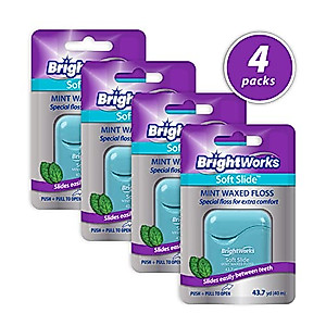 BrightWorks Soft Slide Dental Floss, for Tight Spaces and Extra Comfort, 43.7 Yards (Pack of 4)