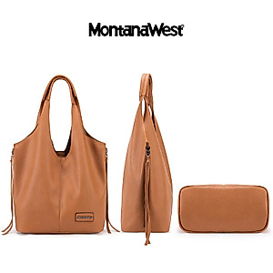 Montana West Brown Purses and Handbags Slouchy Hobo Bags for Women Tassel Zipper Shoulder Top Handle Tote Vegan Leather MWC2-195BR