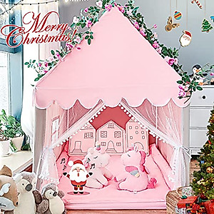 Kids Play Tent for Girls, Toddler Tent Princess Castle Pink Tent Large Playhouse Tent Indoor Fairy Tent with Star Lights