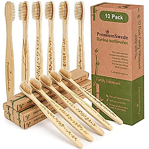 Premiumswede Bamboo Toothbrushes - Biodegradable Eco Friendly Soft Toothbrushes for Adults, Kids - Natural Wooden Toothbrushes with Soft Bristles - 10 Pcs Family Toothbrush Pack