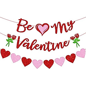 Be My Valentine Banner With Conversation Hearts - 10 Feet, No Diy | I Love You Decorations Romantic Decorations Special Night | Valentine Banner, Valentines Decor | Valentines Day Garland Heart Decorations