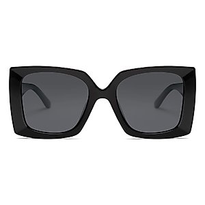 SOJOS Retro Square Polarized Womens Sunglasses Trendy Oversized Large Women's UV Protection Big Shades SJ2224 Black Grey Lens