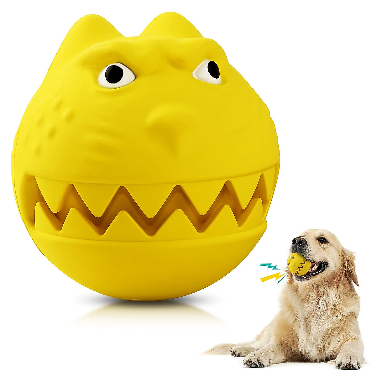 Petbobi Dog Chews for Aggressive Chewers - Natural Rubber Chew Toys for Dogs, Tough Durable Indestructible Dog Toys for Small Medium Dogs, Interactive Dog Toy Puppy Teething Toys, Yellow Monster